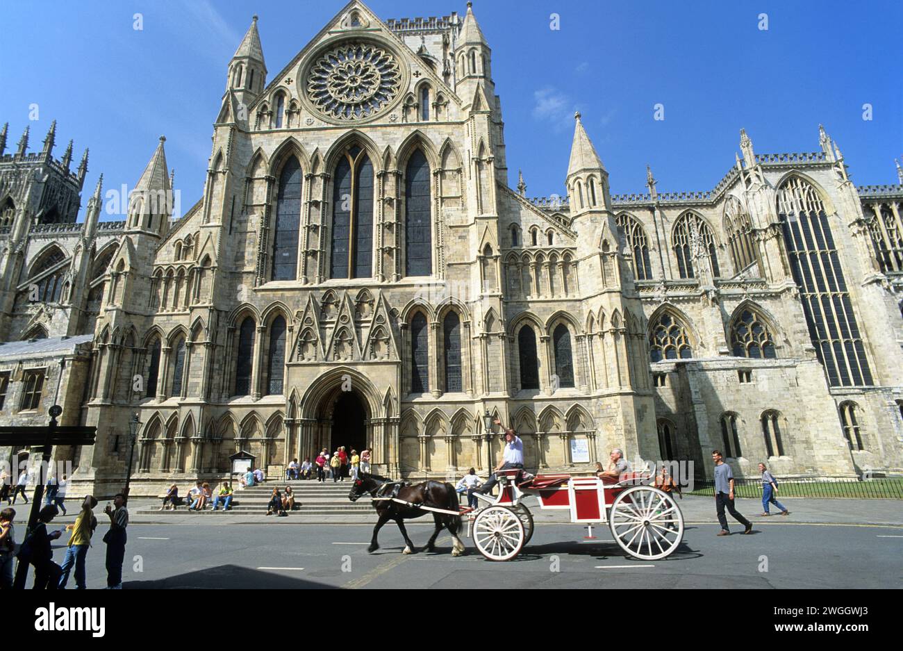 UK, Yorkshire, York, Minster with tourist horse and cart Stock Photo ...