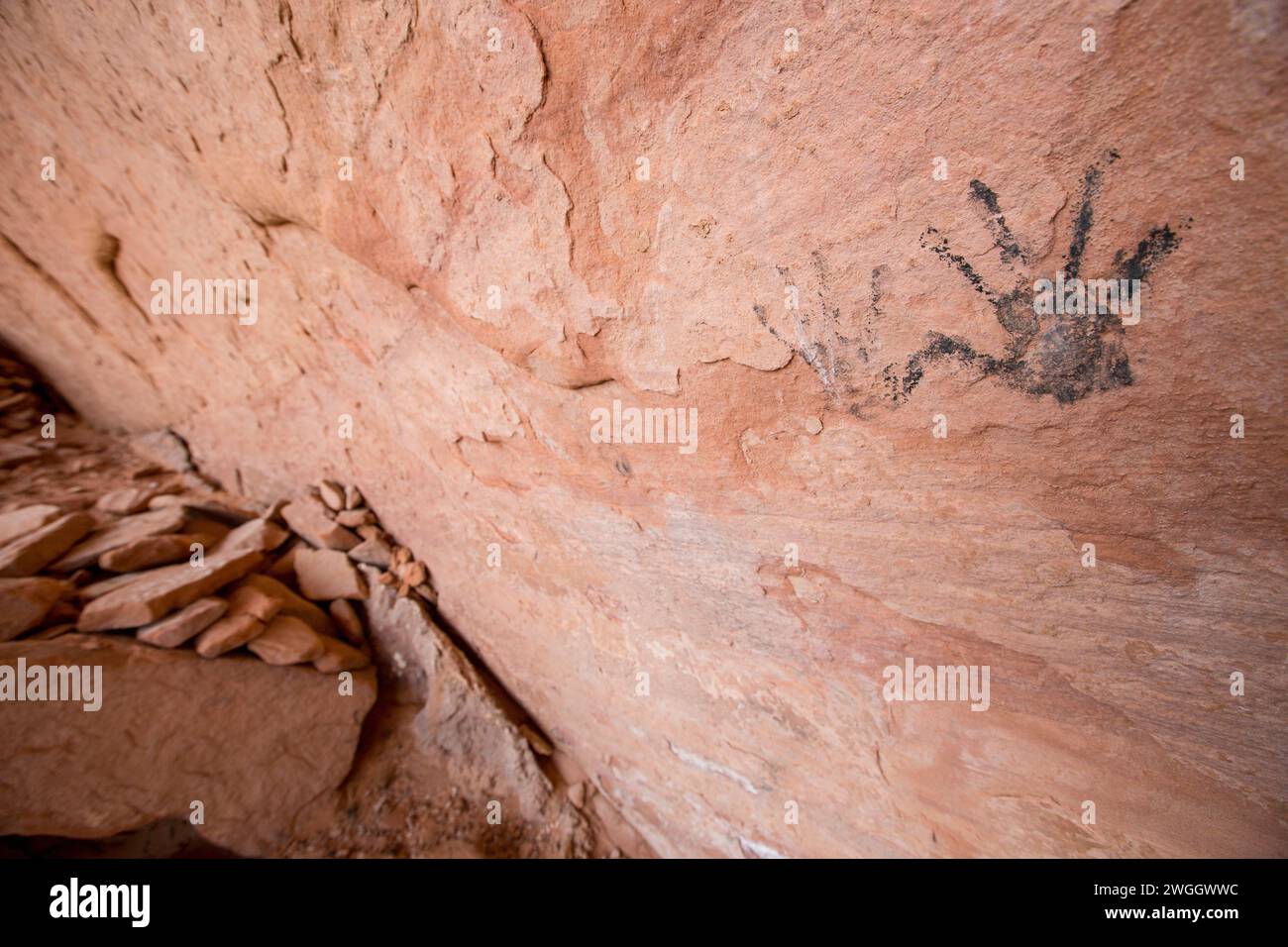 Ancient handprints inside False Kiva cave in Canyonlands National Park ...