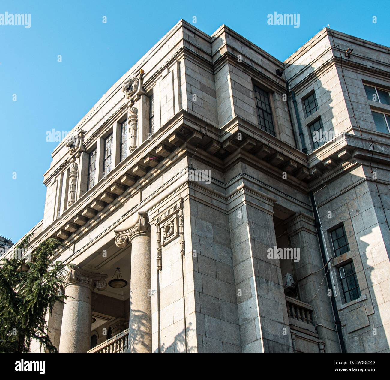 grand architectural structure with multiple towering columns, an ...