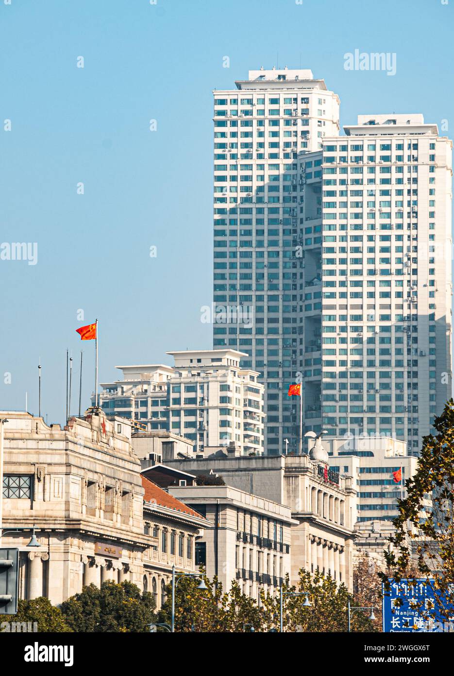 The century old historical buildings in Wuhan are framed with modern ...