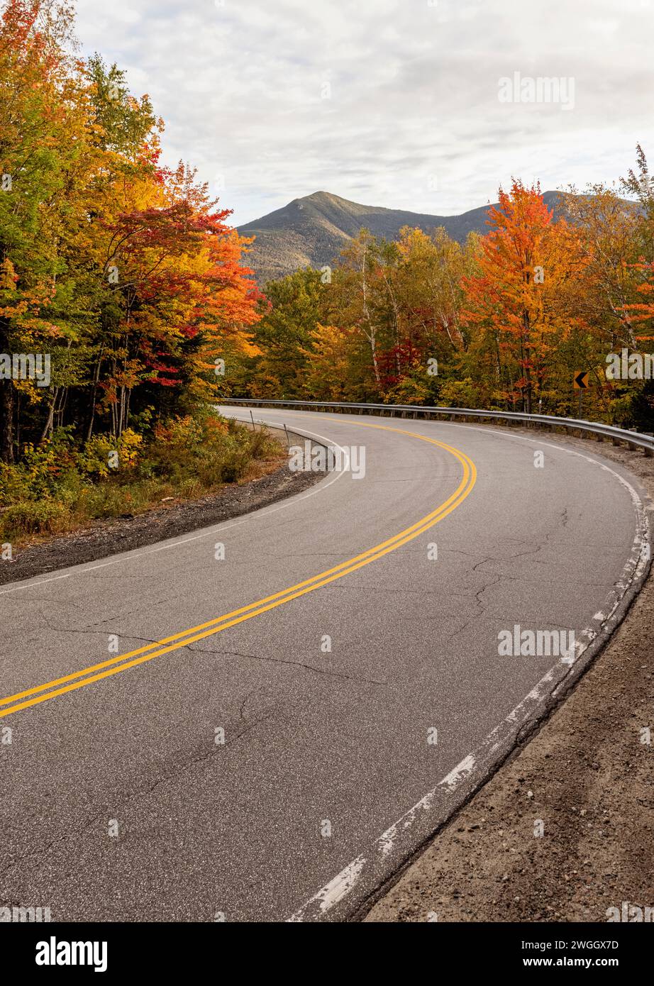 Kancamagus Highway during fall foliage, White Mountains, NH Stock Photo ...