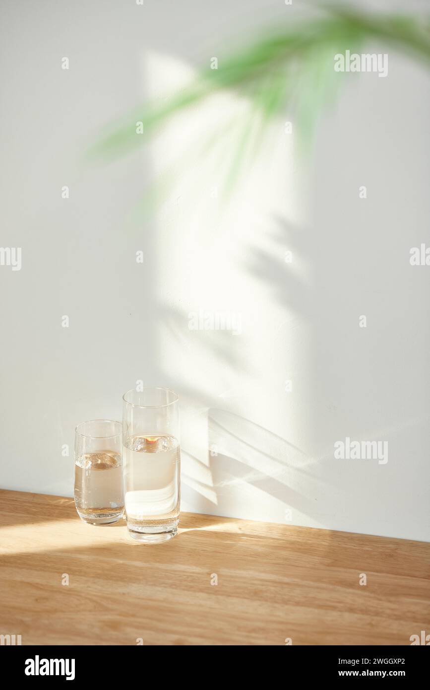 A water cup and shadow on a table in the sunlight Stock Photo - Alamy