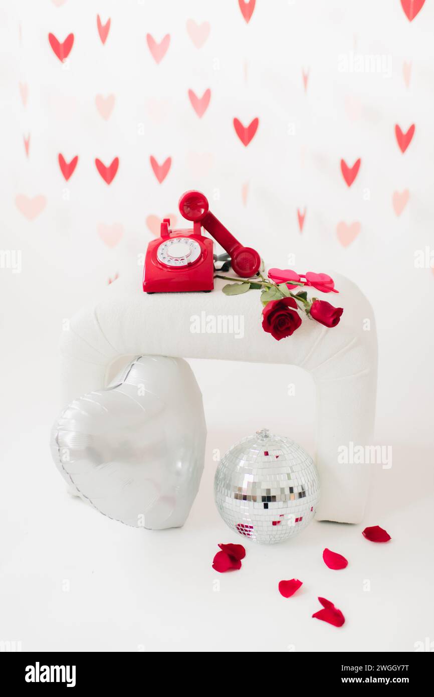 Romantic concept for Valentine's Day with themed props Stock Photo - Alamy