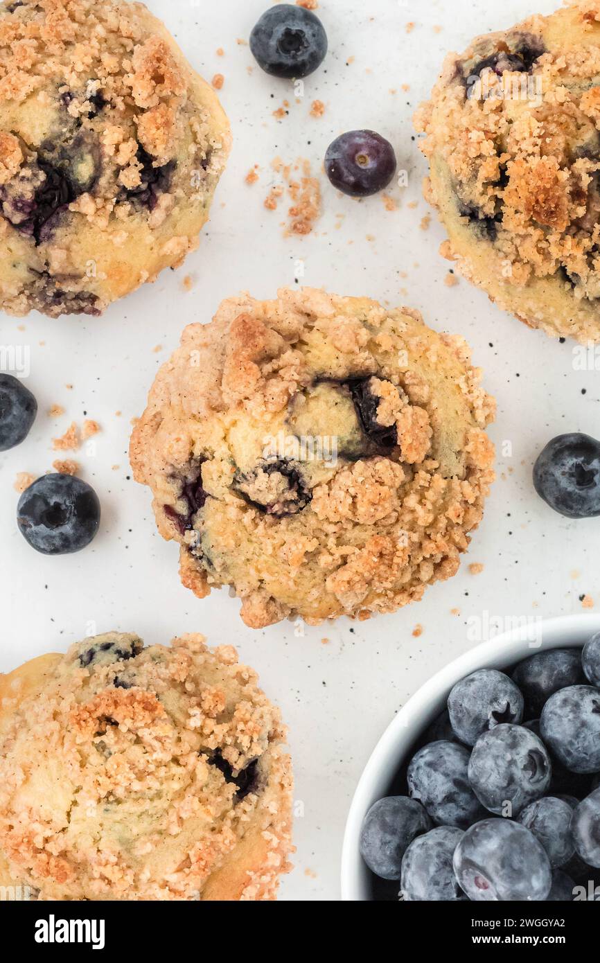 Overhead shot of a blueberry muffin with a streusel topping Stock Photo ...