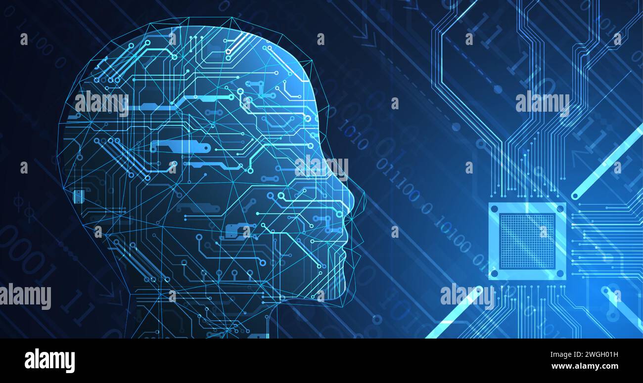 Artificial Intelligence. Technical background with a silhouette of a ...