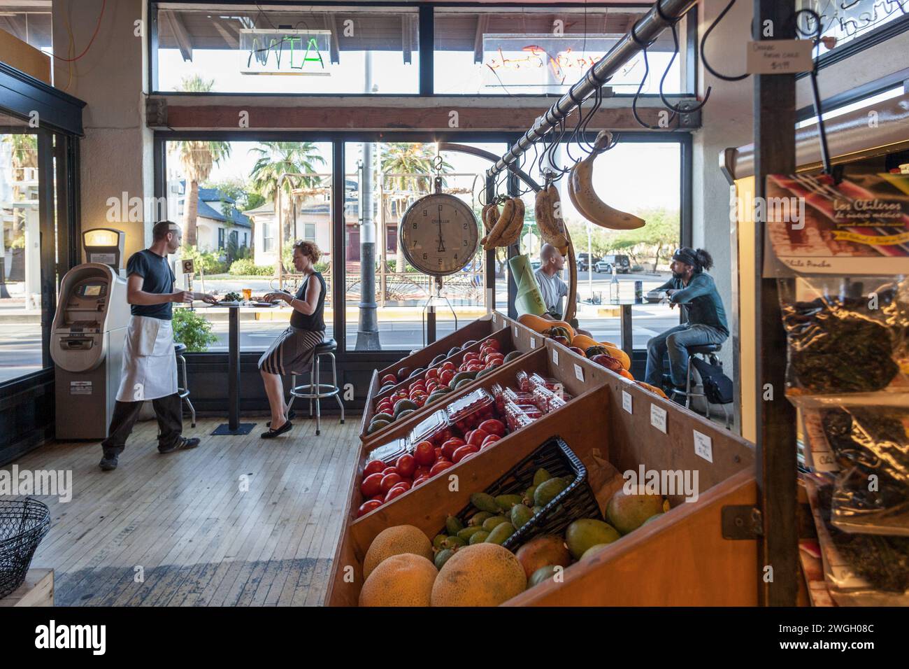 Interior view of market restaurant with produce Stock Photo - Alamy