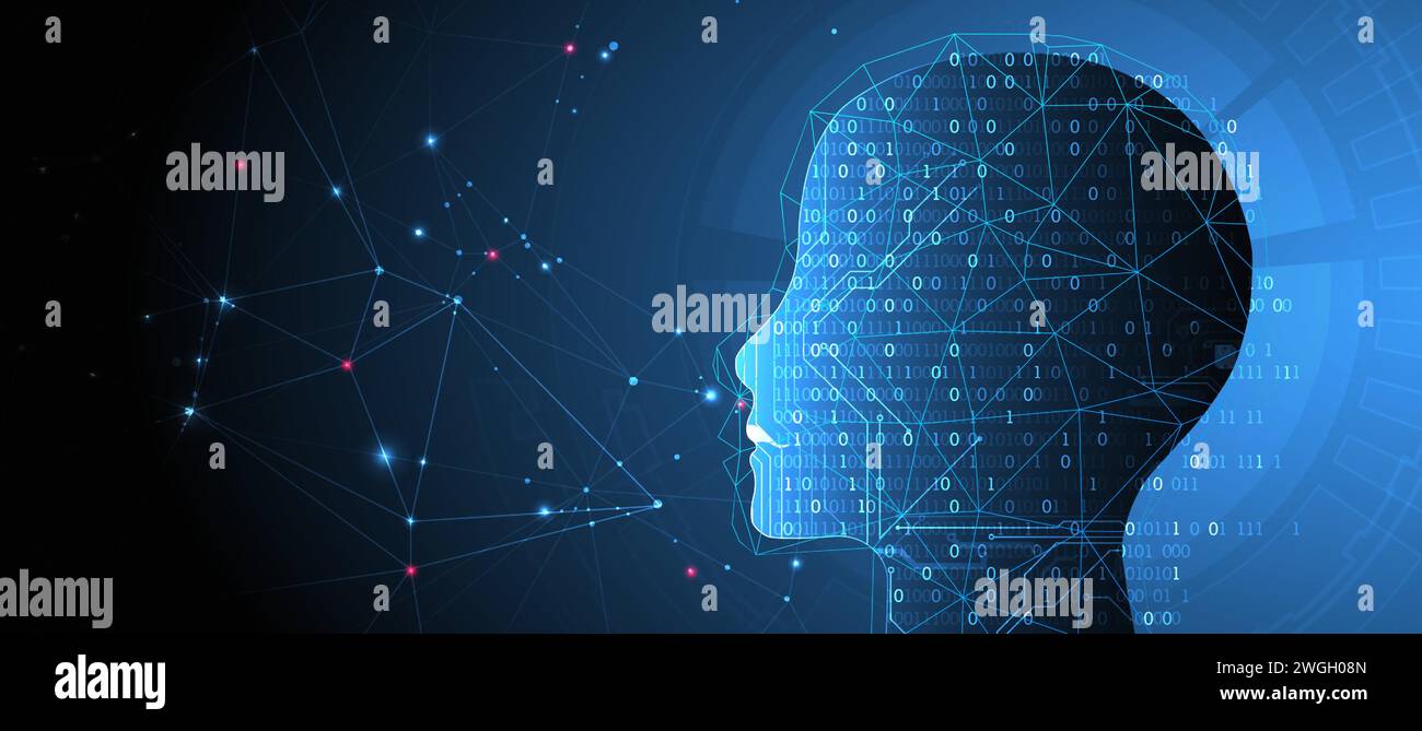 Artificial Intelligence. Technical background with a silhouette of a ...