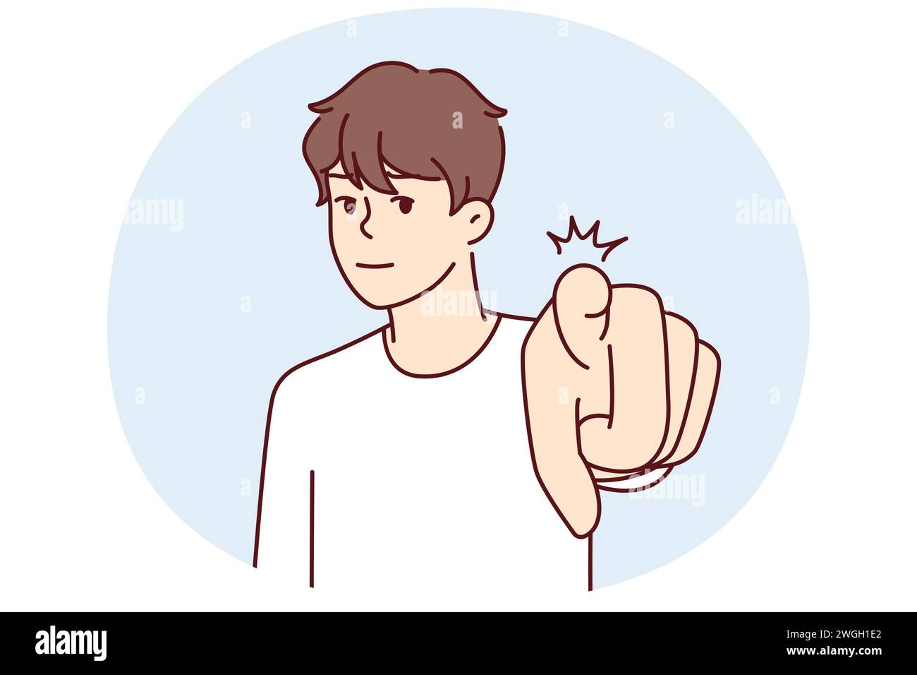 Confident man pointing finger at camera to press button on invisible ...