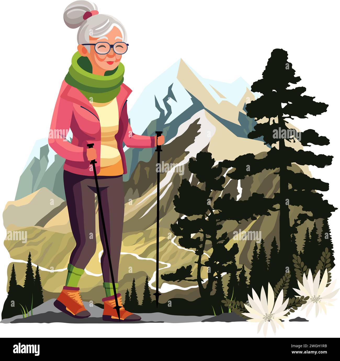 Senior hiking poles Stock Vector Images - Alamy