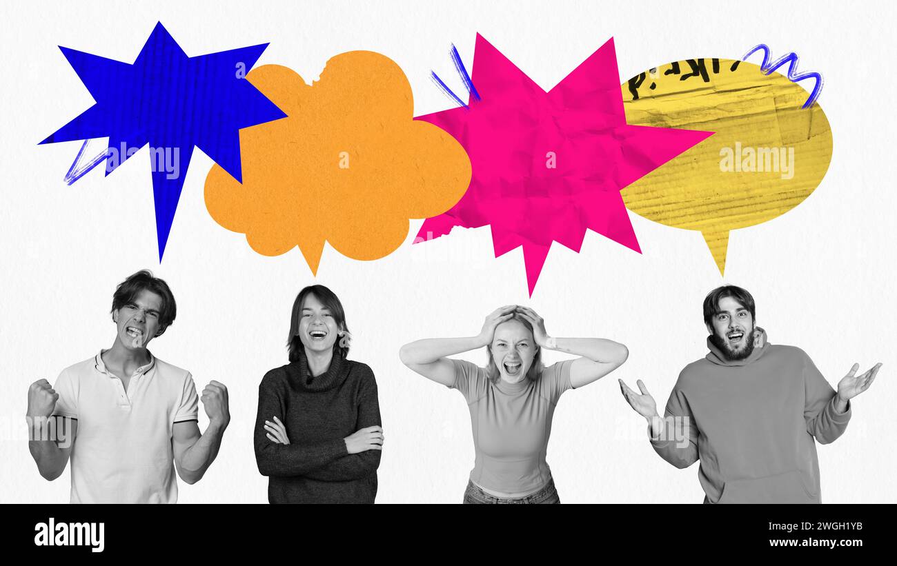 Poster. Modern aesthetic artwork. Different people in back and white ...