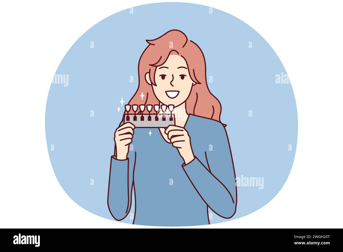 Woman holds device to determine shade of teeth passes test for quality ...