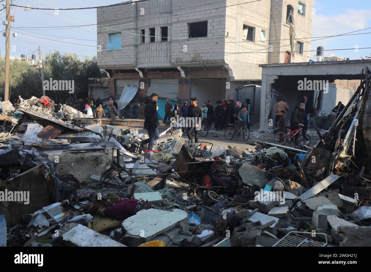 A view of the damaged buildings and surrounding structures after the ...