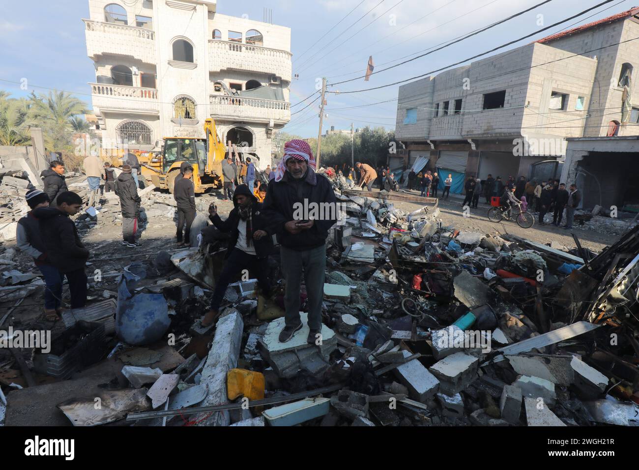 A view of the damaged buildings and surrounding structures after the ...