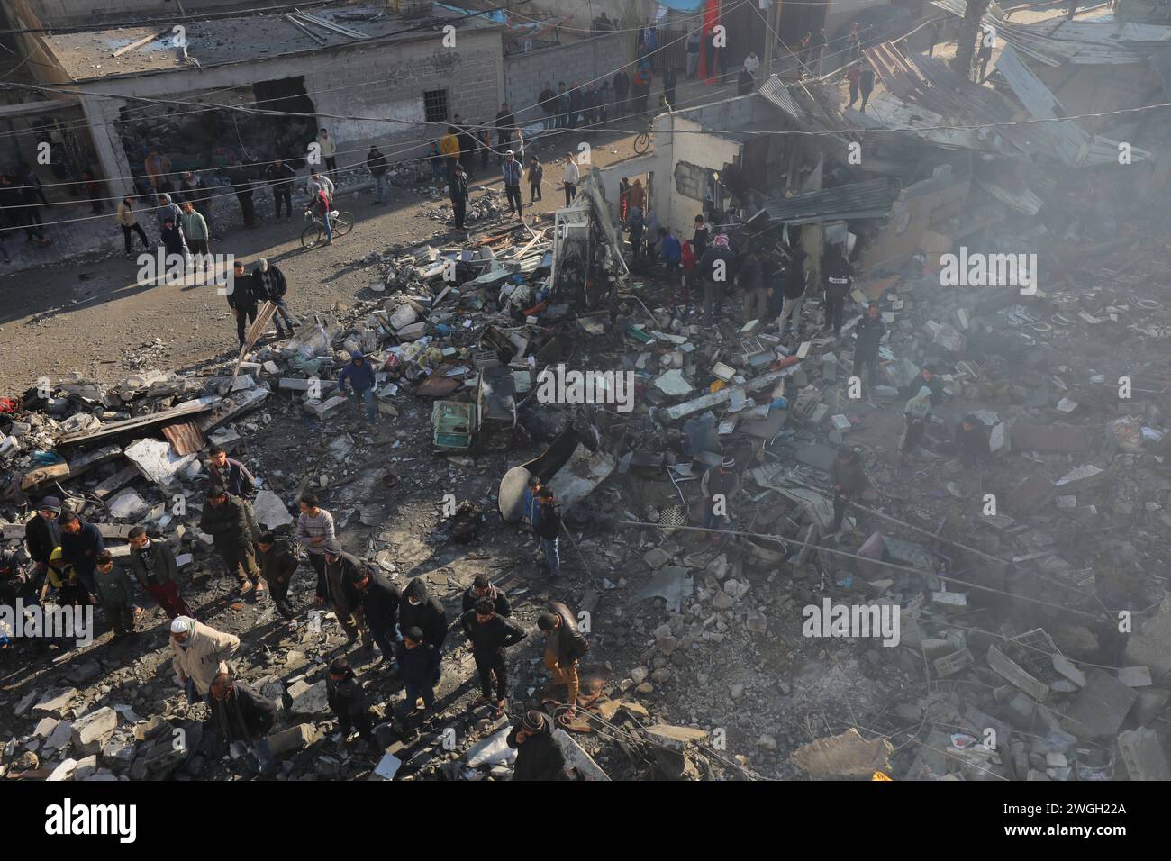 A view of the damaged buildings and surrounding structures after the ...