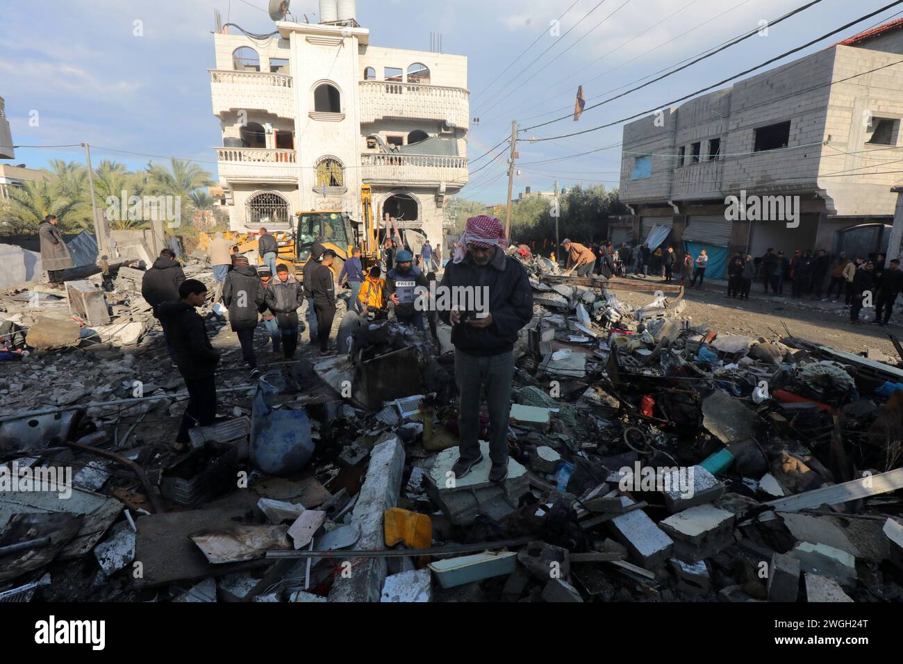 A view of the damaged buildings and surrounding structures after the ...