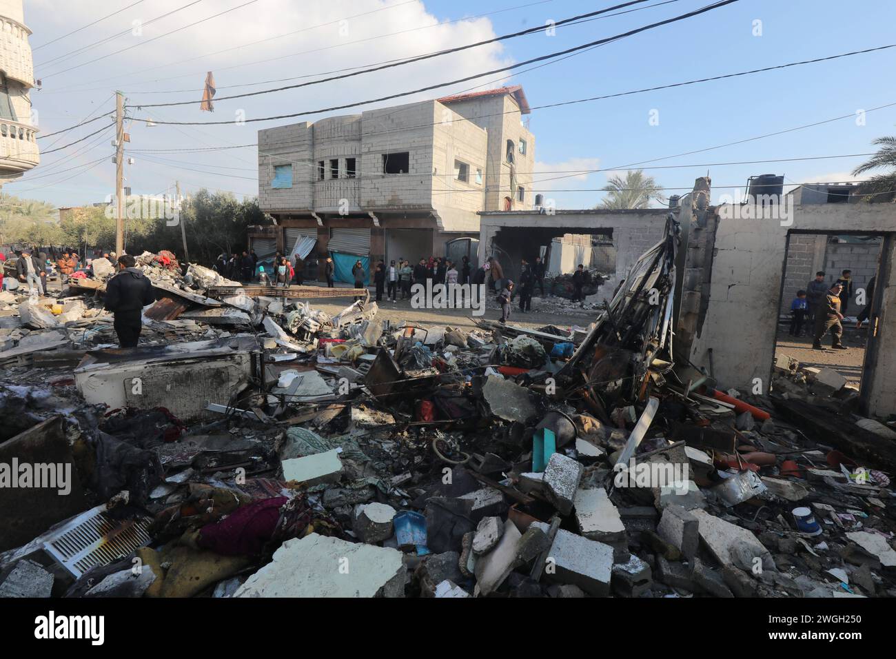 A view of the damaged buildings and surrounding structures after the ...