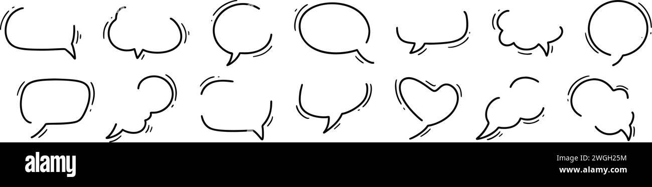 Comic hand drawn loose speech bubble frame set. Cute line decoration ...