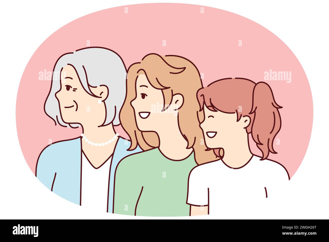 Women of different ages look in same direction with smile ...