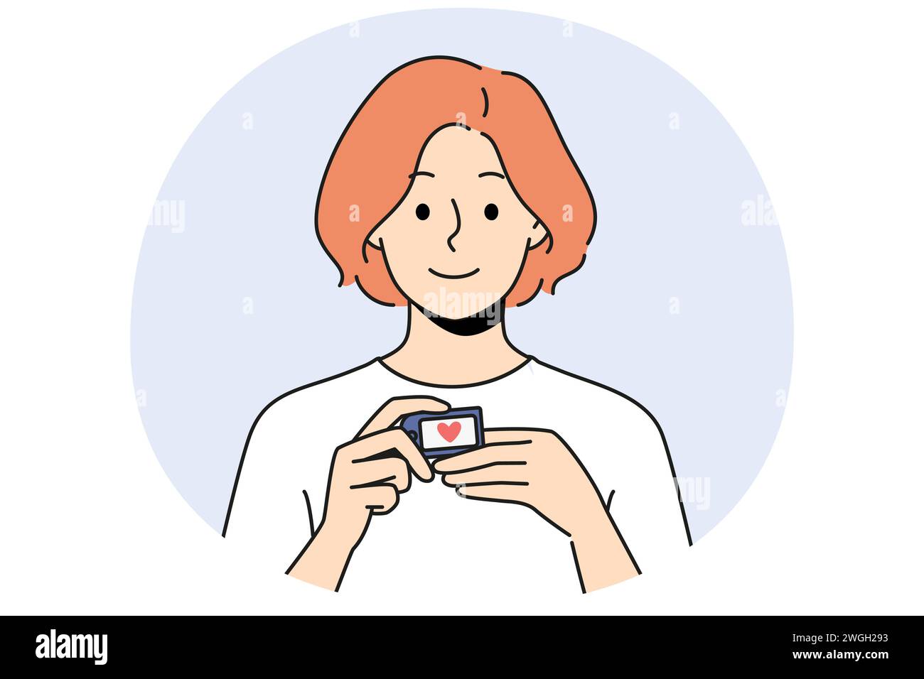 Smiling woman using pulse oximeter checking oxygen saturation. Happy ...