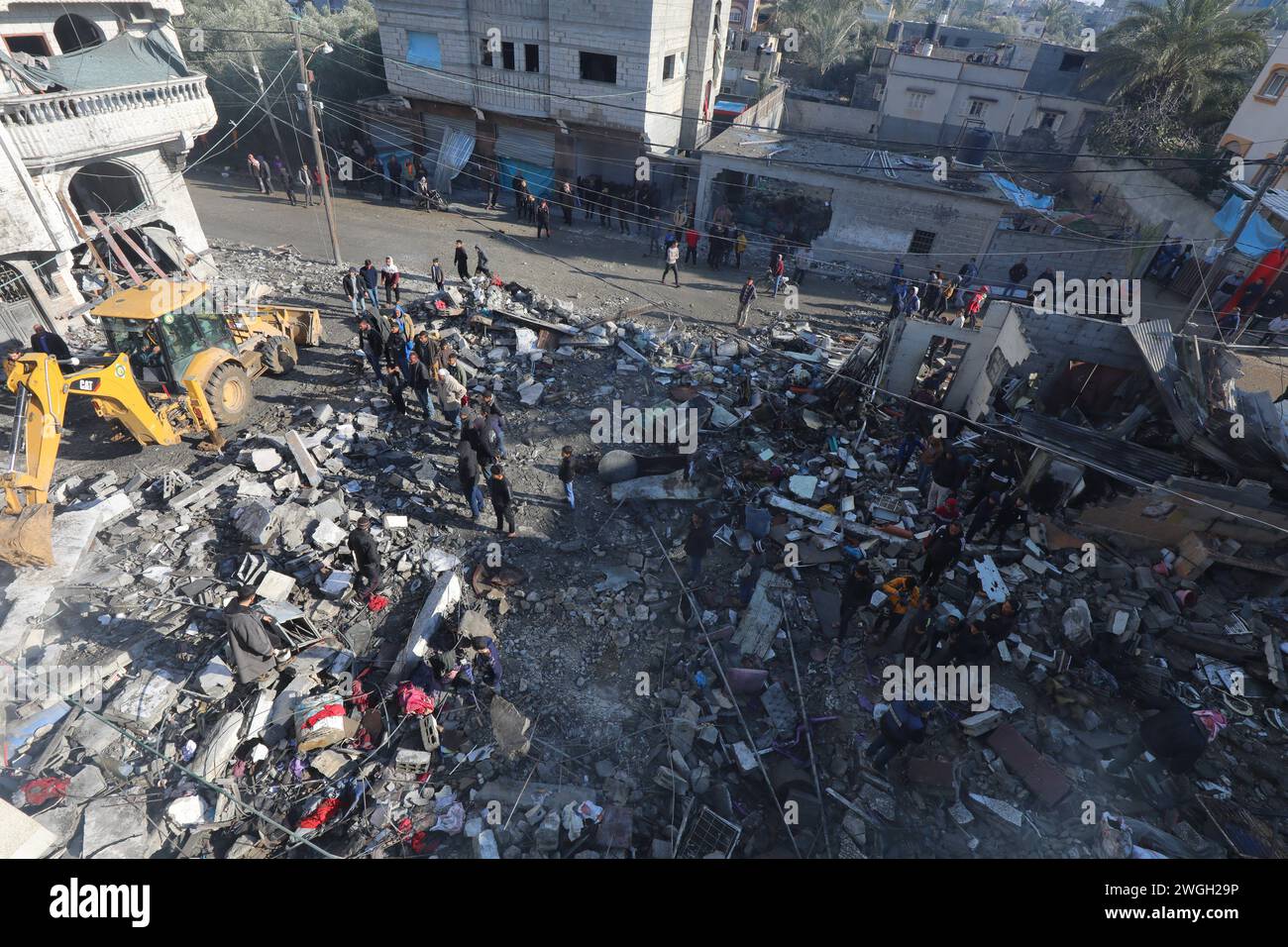 A view of the damaged buildings and surrounding structures after the ...