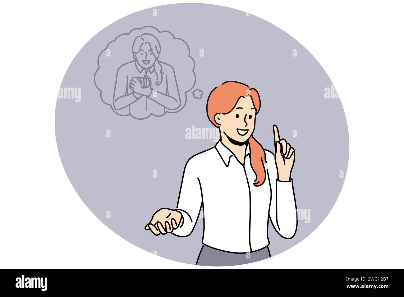 Angry inner self convince businesswoman in bad actions. Suspicious evil ...