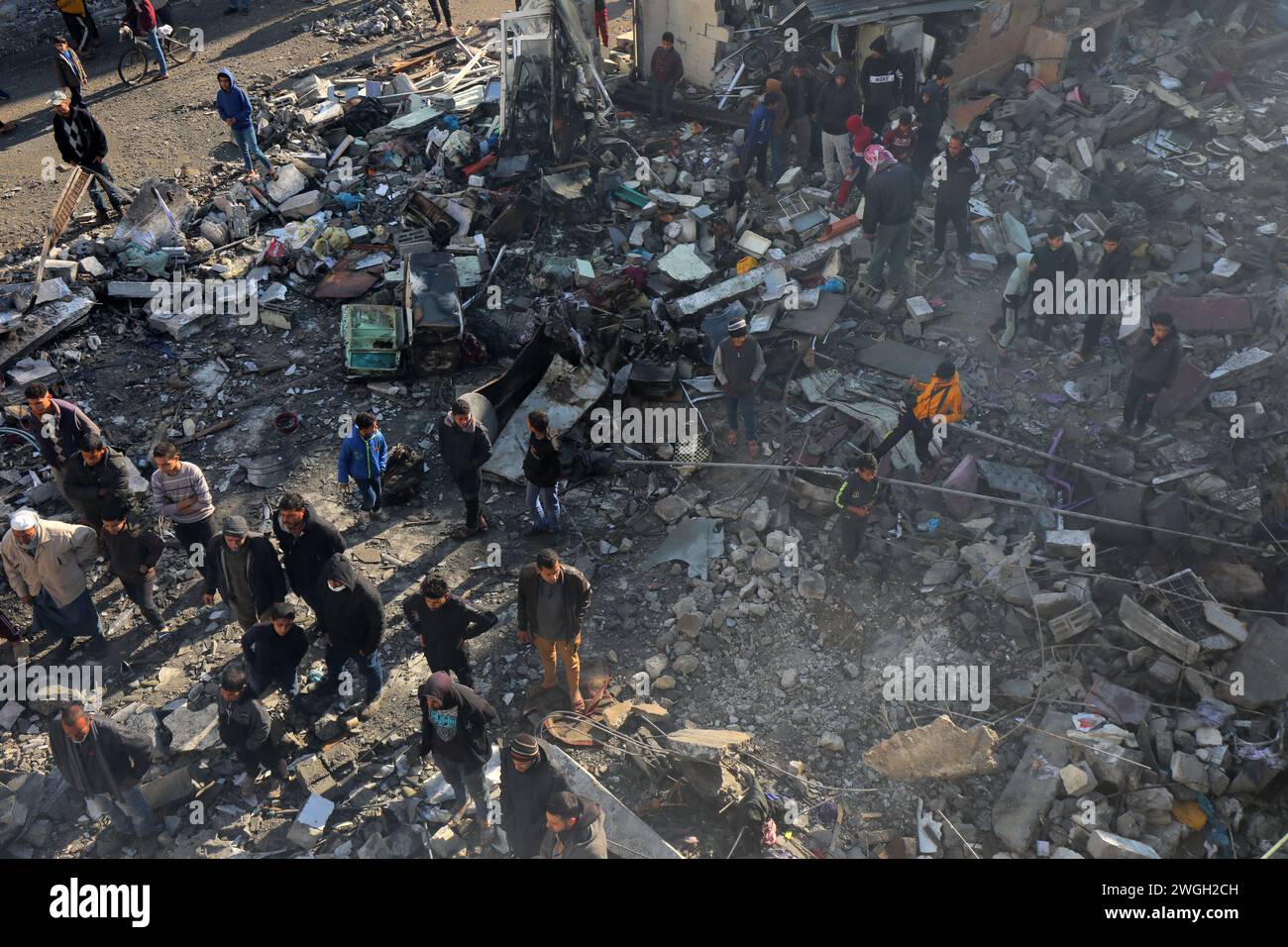 A view of the damaged buildings and surrounding structures after the ...