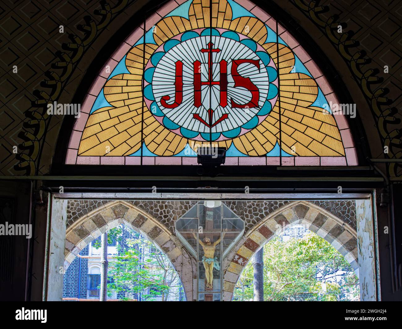 02 01 2024 Vintage Old stained glass Painting in Cathedral of the Holy ...