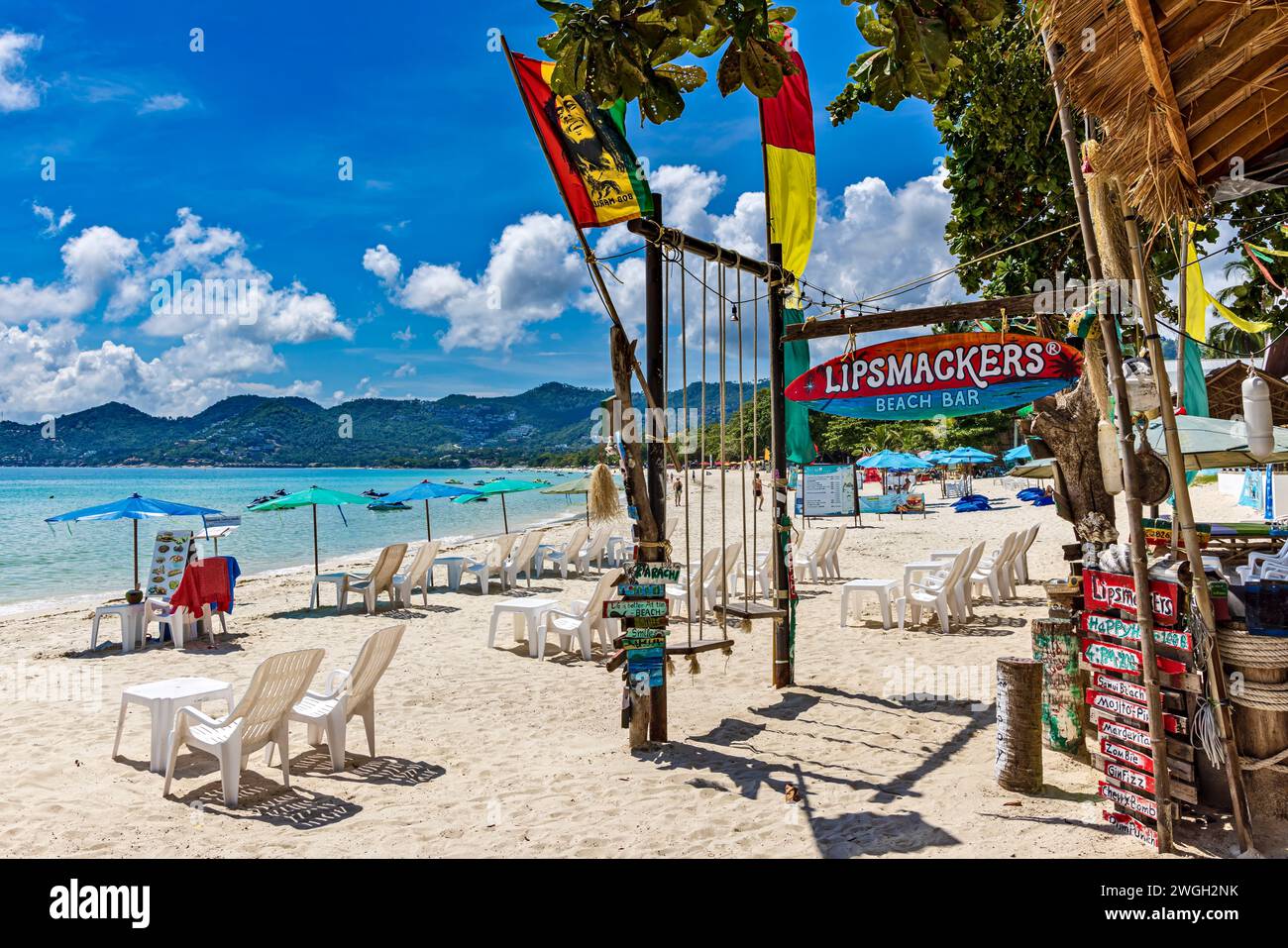 Sign for Lipsmackers beach bar and club, Chaweng beach, Ko Samui, Thailand Stock Photo - Alamy