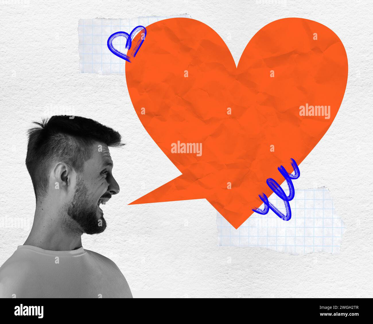 Poster. Modern aesthetic artwork. Young man talking with romantic ...