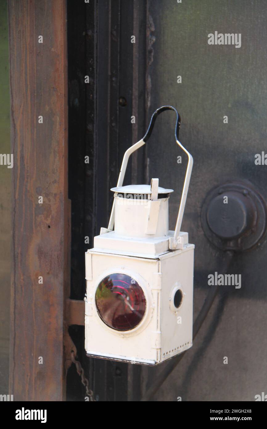 A Red Warning Light on the Rear of a Vintage Steam Train Stock Photo ...
