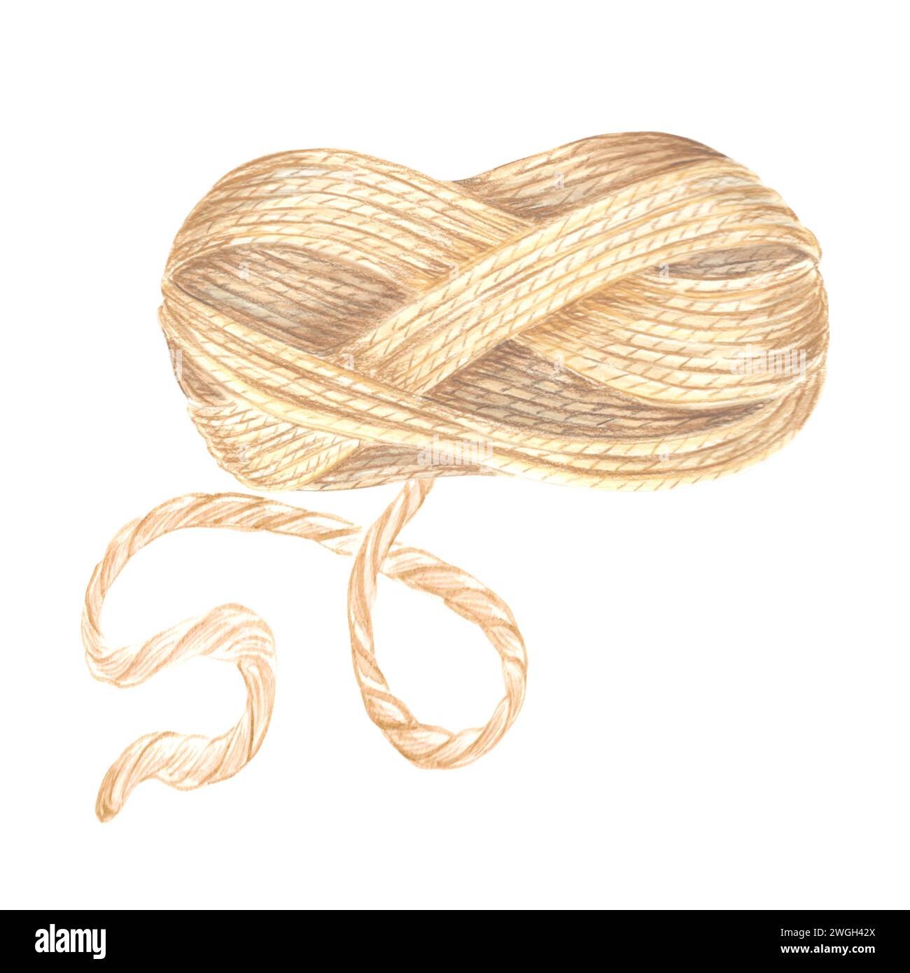 Watercolor skein of beige threads, wool knitting yarn. Template ...