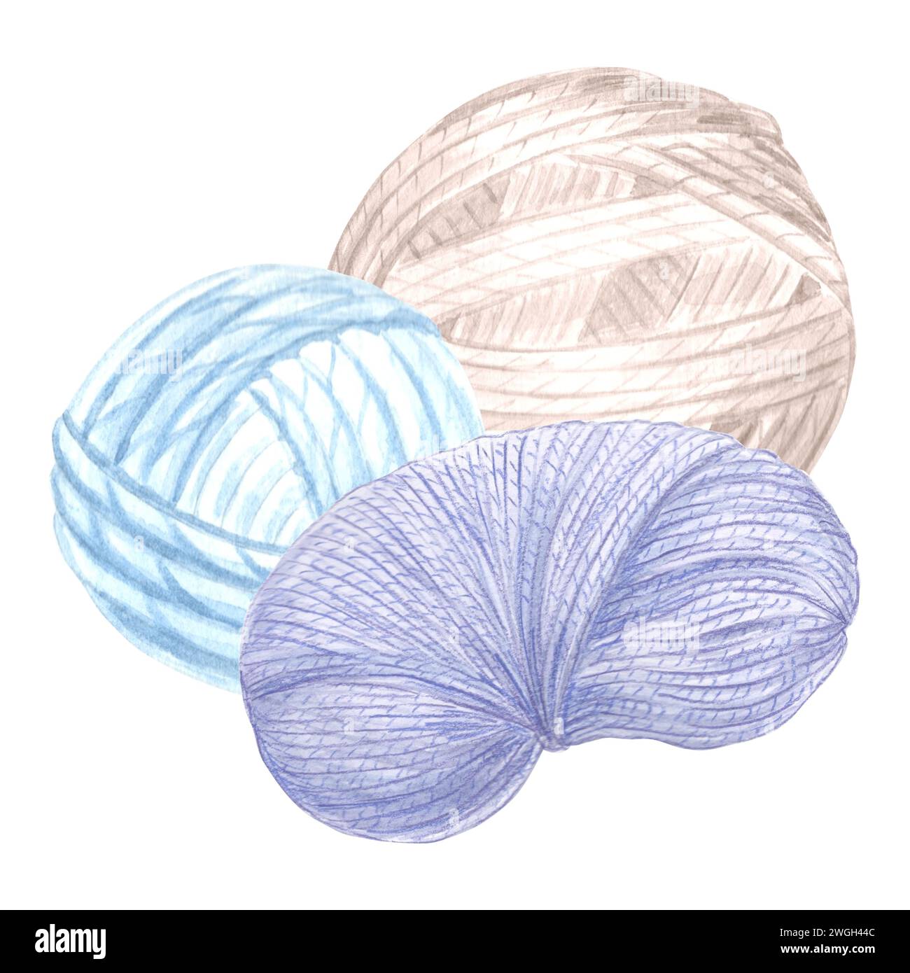 Skeins of yarn and tangles of threads. Watercolor composition. Template ...