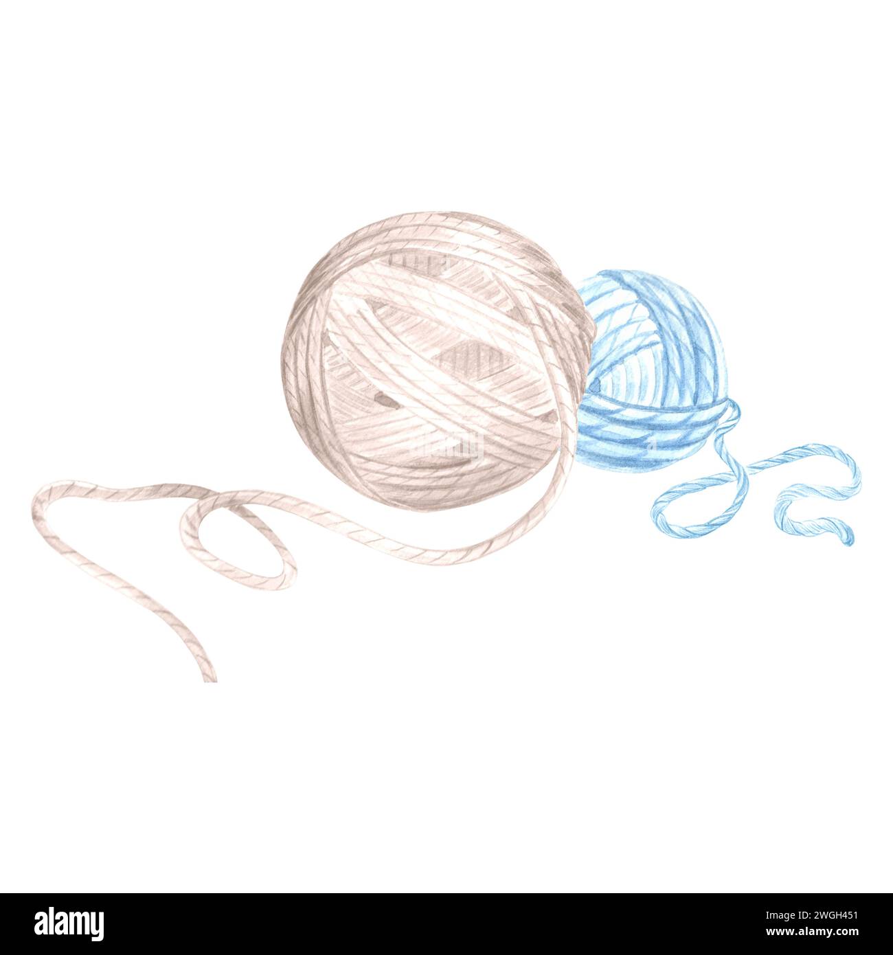 Watercolor two tangles of threads, wool knitting yarn. Template ...