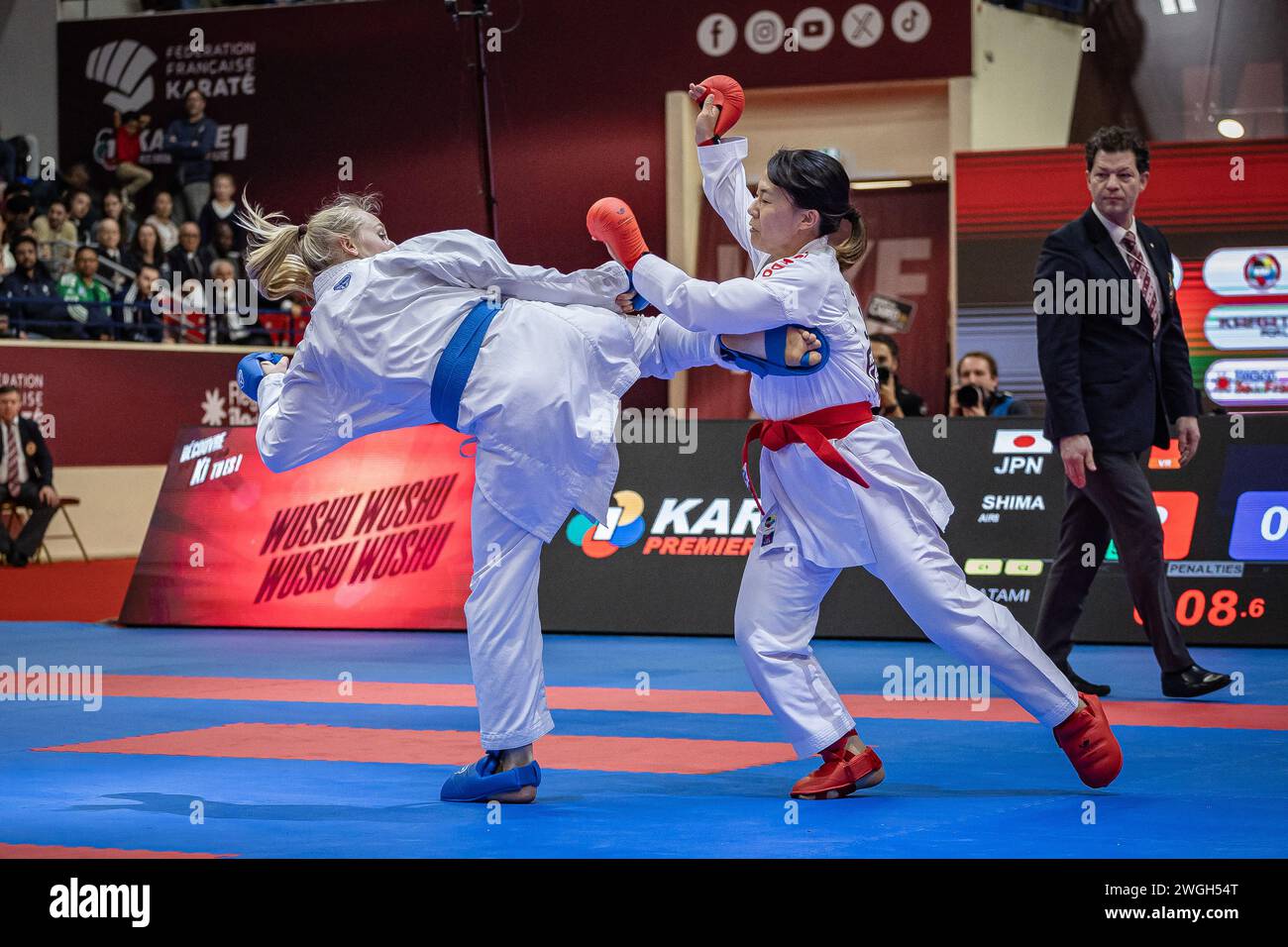 Paris, France. 28th Jan, 2024. Shima Airi from Japan (red) and Bitsch ...