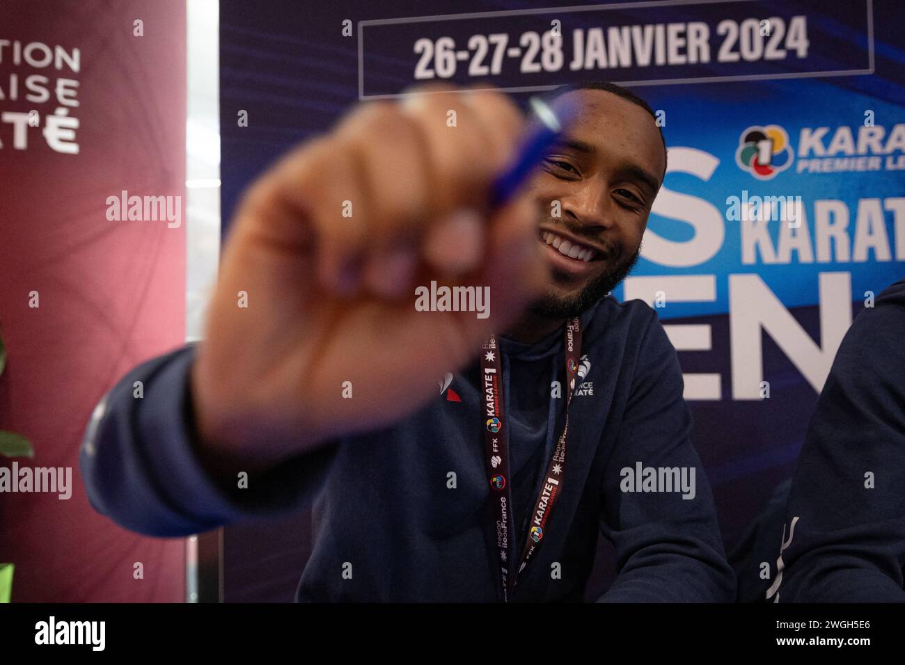 Paris, France. 27th Jan, 2024. Kilian Cizo from France signs autographs ...