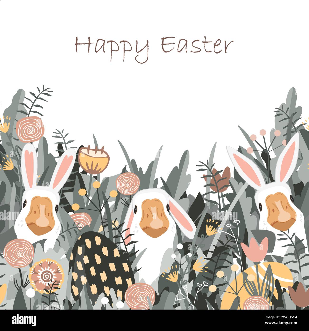 Cute geese wearing Easter bunny ears looking out of the grass. Easter ...