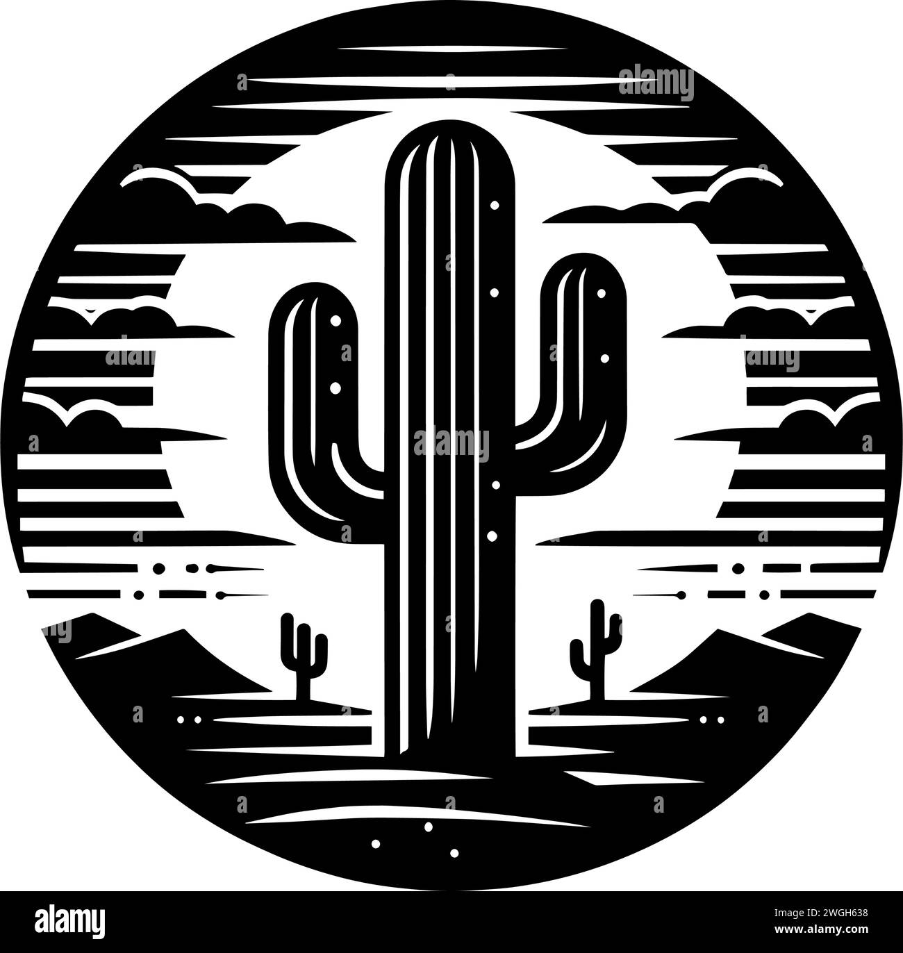 Cactus Desert Monochrome Sticker Flat Vector Illustration Stock Vector