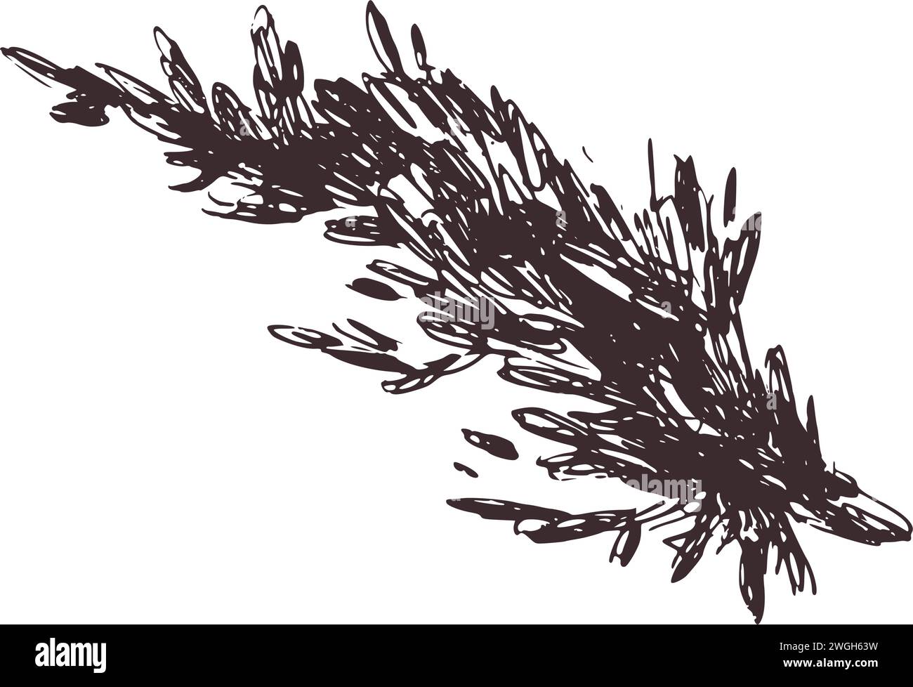 Grass, forest moss. Graphic botanical illustration hand drawn in brown ...