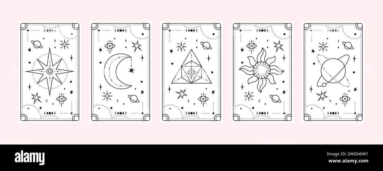 Tarot cards deck set. Esoteric elements collection on white. Magic ...