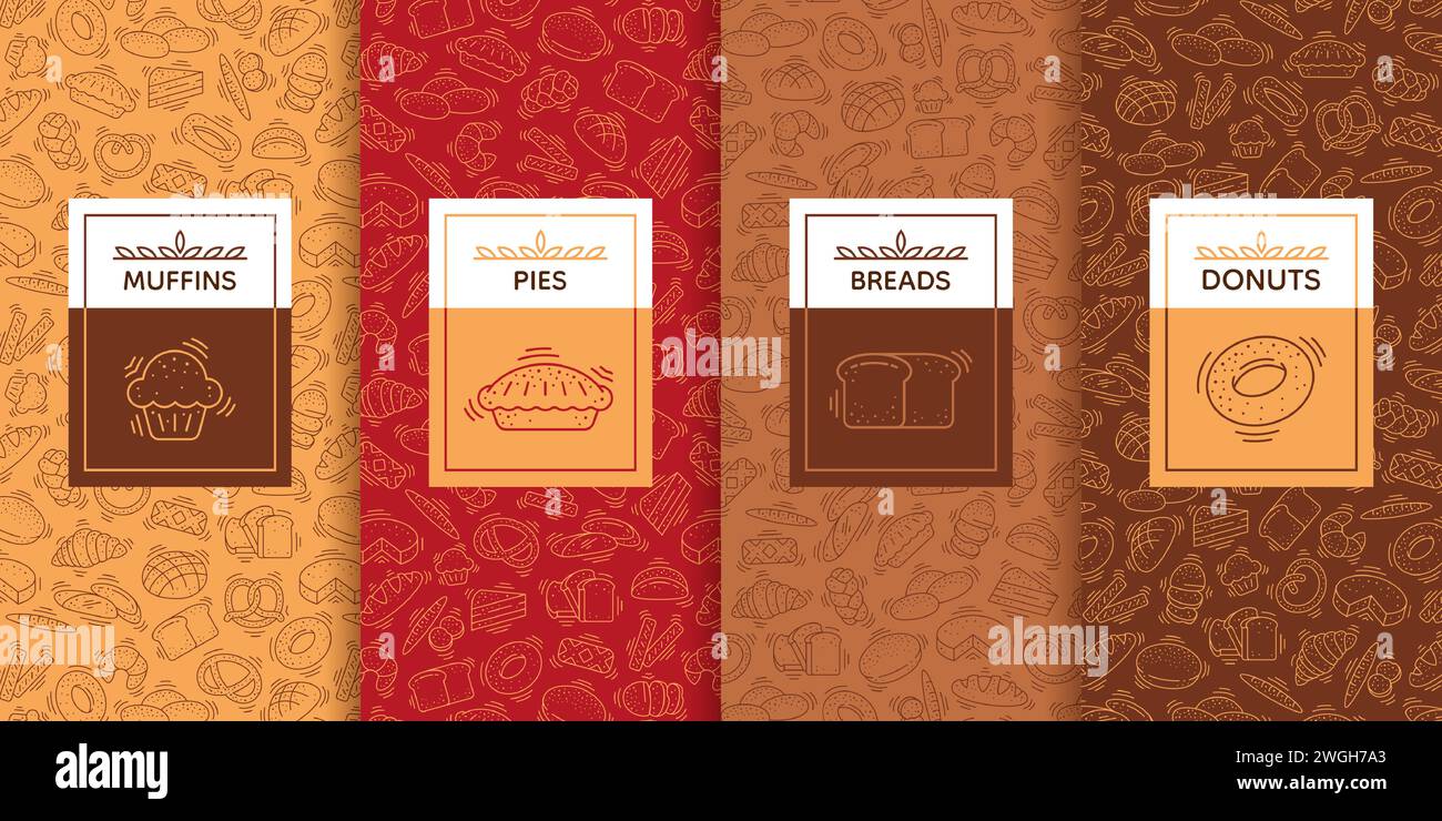 Bakery labels. Bakery pattern. Coffee bread, cookie logo, pastry food ...