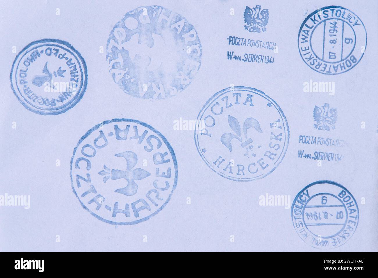 Polish old postmarks and stamps from the Second World War. Warsaw ...