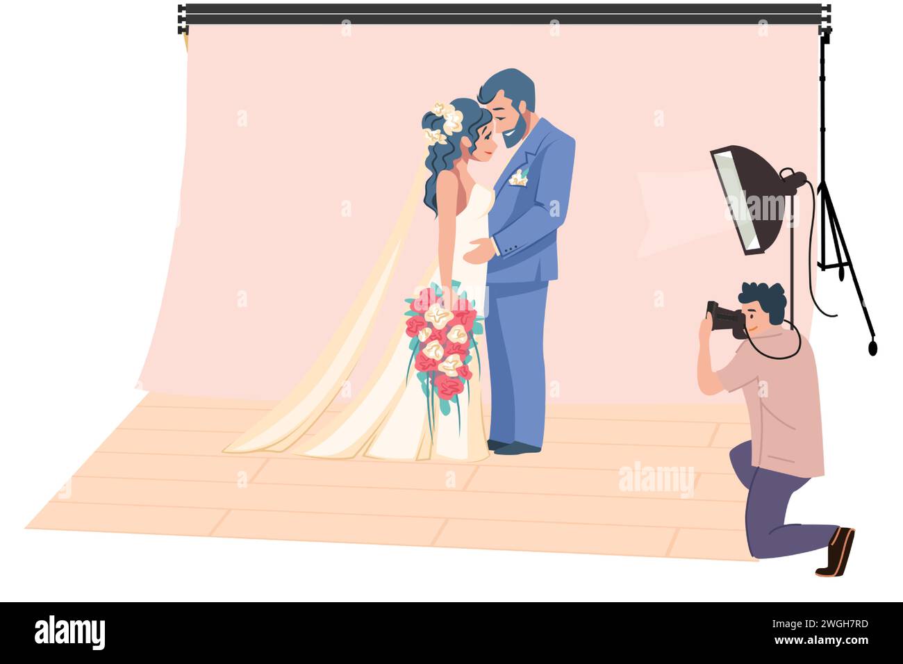 Family photo. Wedding shooting. Photography studio. Photographer making ...