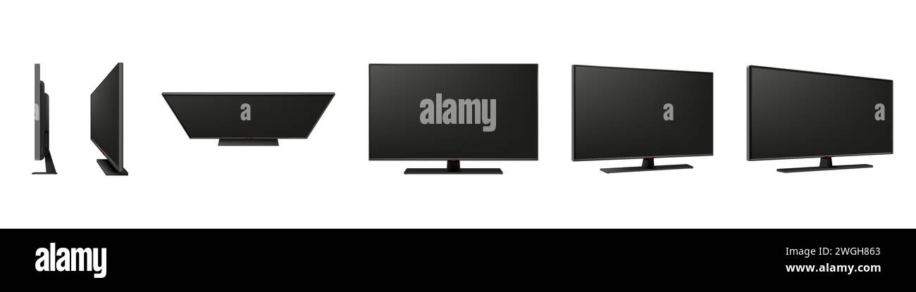 Smart TV. Television plasma screen. Realistic monitor view angles. 3D ...