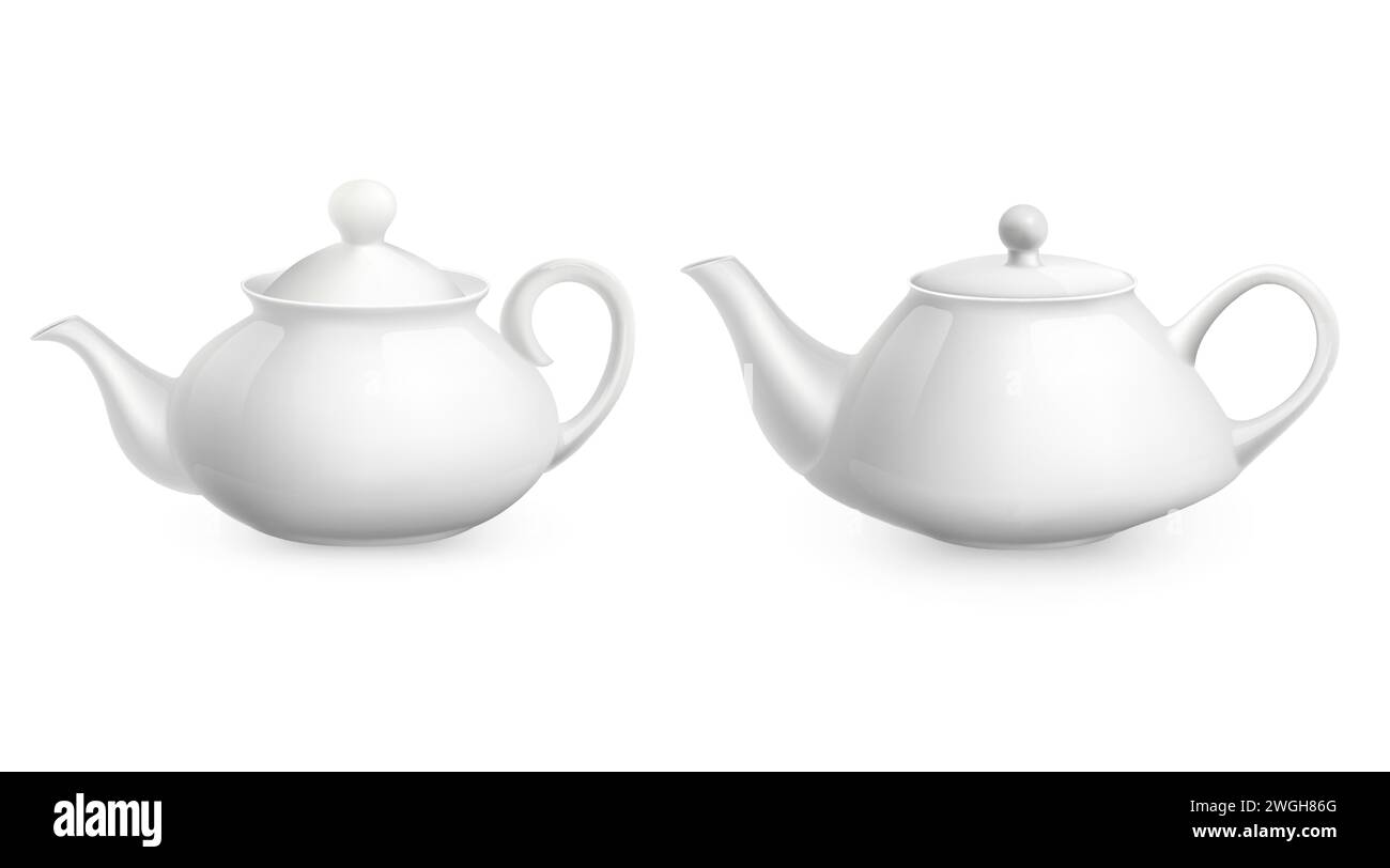 White teapot realistic. Porcelain for morning tea. Hot drink utensil ...