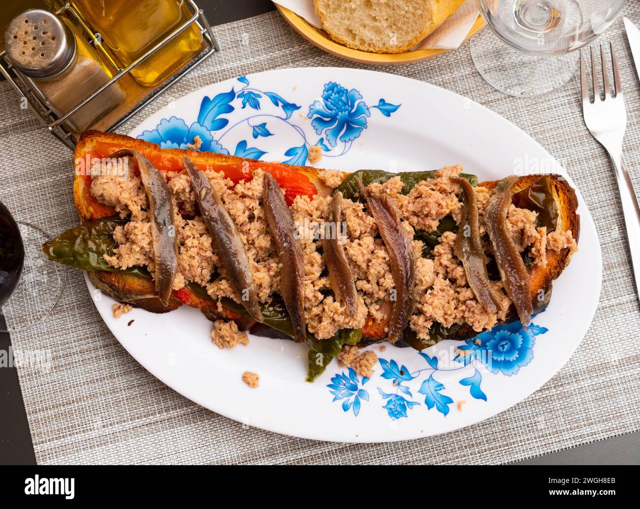 Appetizing Spanish snack Torrada de atun Stock Photo - Alamy