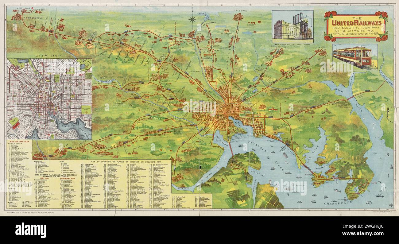 Vintage transportation map "The United Railways and Electric Company of ...