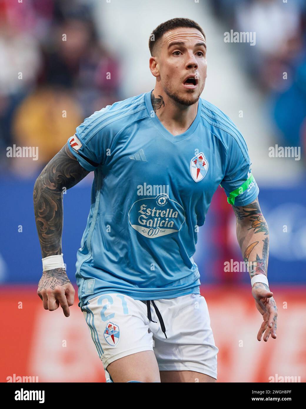 Mihailo Ristic of RC Celta looks on during the LaLiga EA Sports match ...