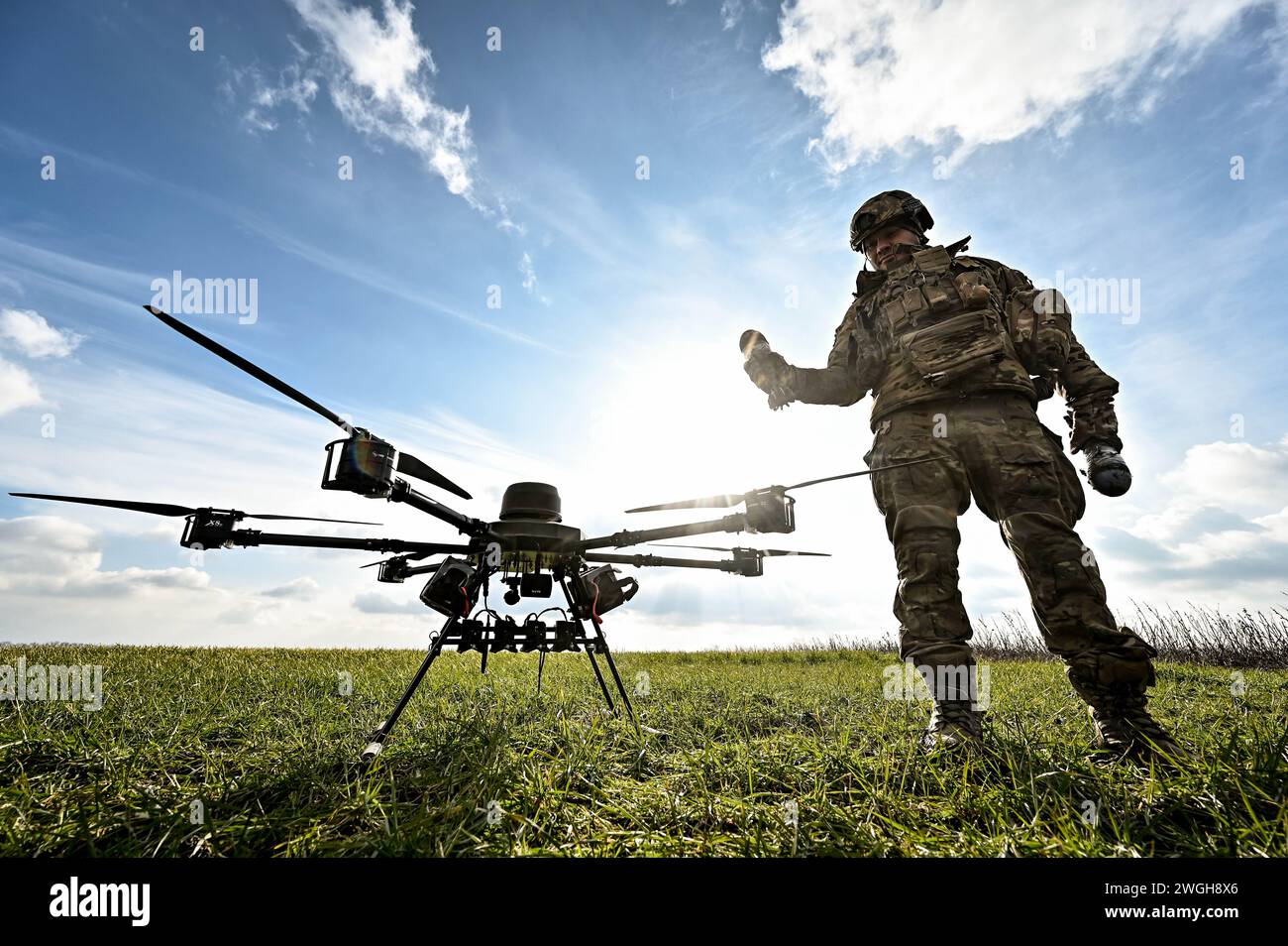 ZAPORIZHZHIA, UKRAINE - FEBRUARY 2, 2024 - A serviceman of the Vykhor ...