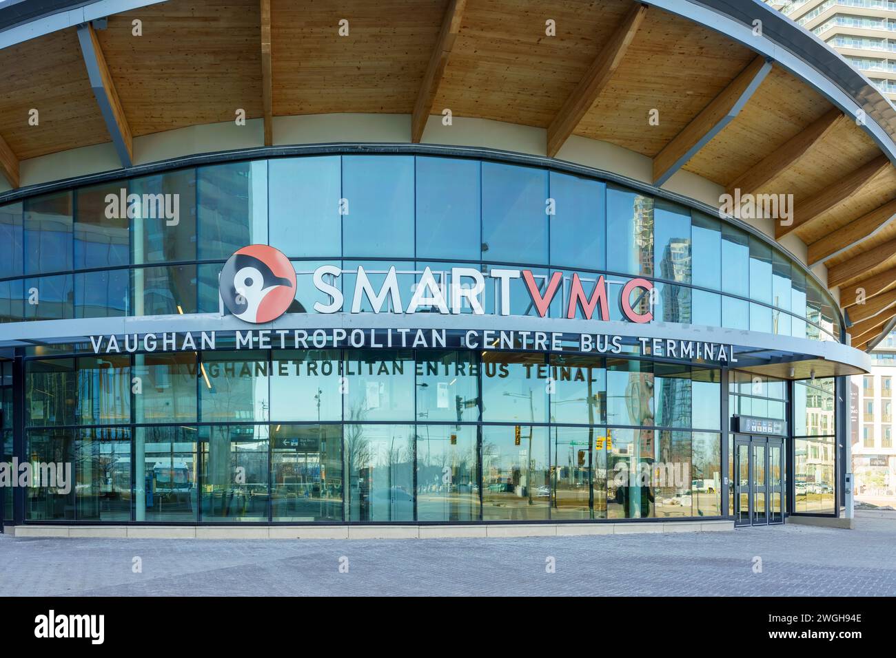 Entrance and facade of the Vaughan Metropolitan Centre Bus Terminal ...
