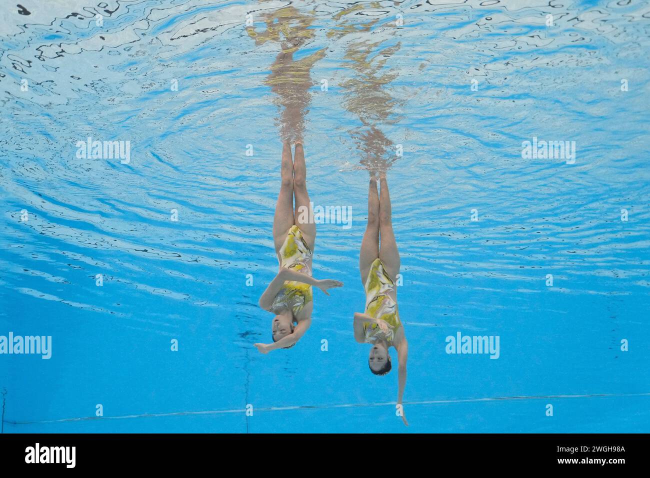 Wang Liuyi and Wang Qianyi, of China, compete in the women's duet ...